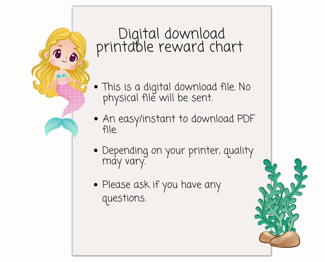 Printable Mermaid Reward Chart Daily Chore Chart Reward - Etsy
