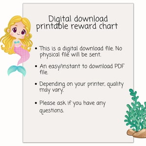 Printable Mermaid Reward Chart Daily Chore Chart Reward - Etsy