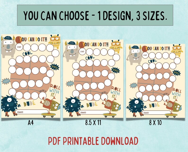 Printable Monster Reward Chart,daily Chore Chart,reward Chart Boys ...