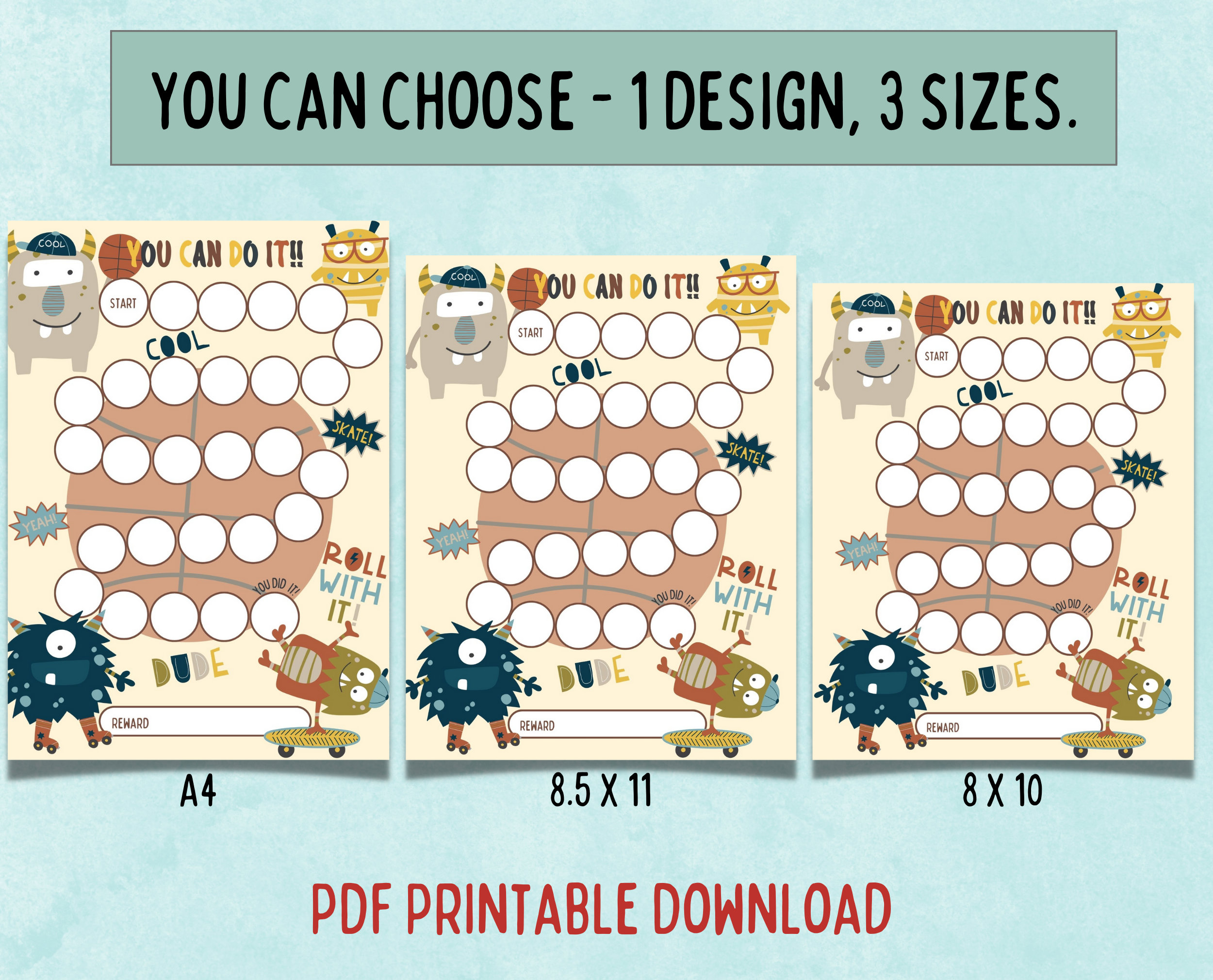 Printable Monster Reward Chart,daily Chore Chart,reward Chart Boys ...