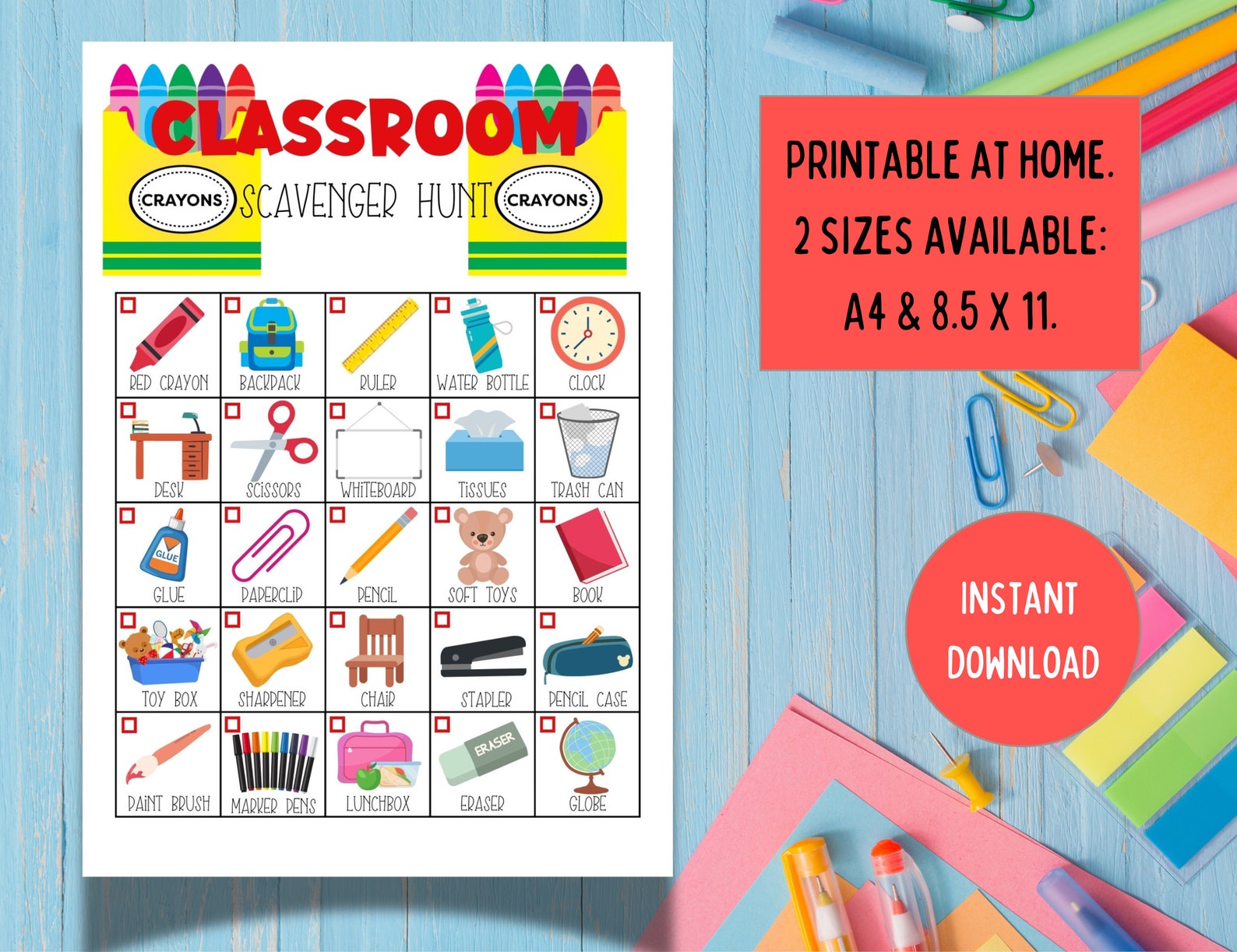 Printable Classroom Scavenger Hunt Kids, Class Look and Find, Classroom ...