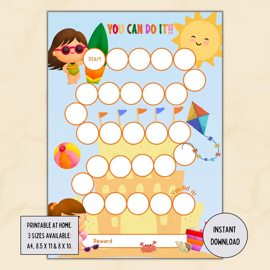 Girls Summer Reward Chart, Beach Theme, Chore & Behavior Tracker, Potty ...