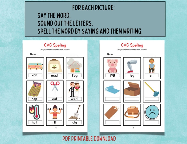 CVC Printable Bundle, I Spy Cvc's, Reading Cvc'c, Spelling Cvc's ...