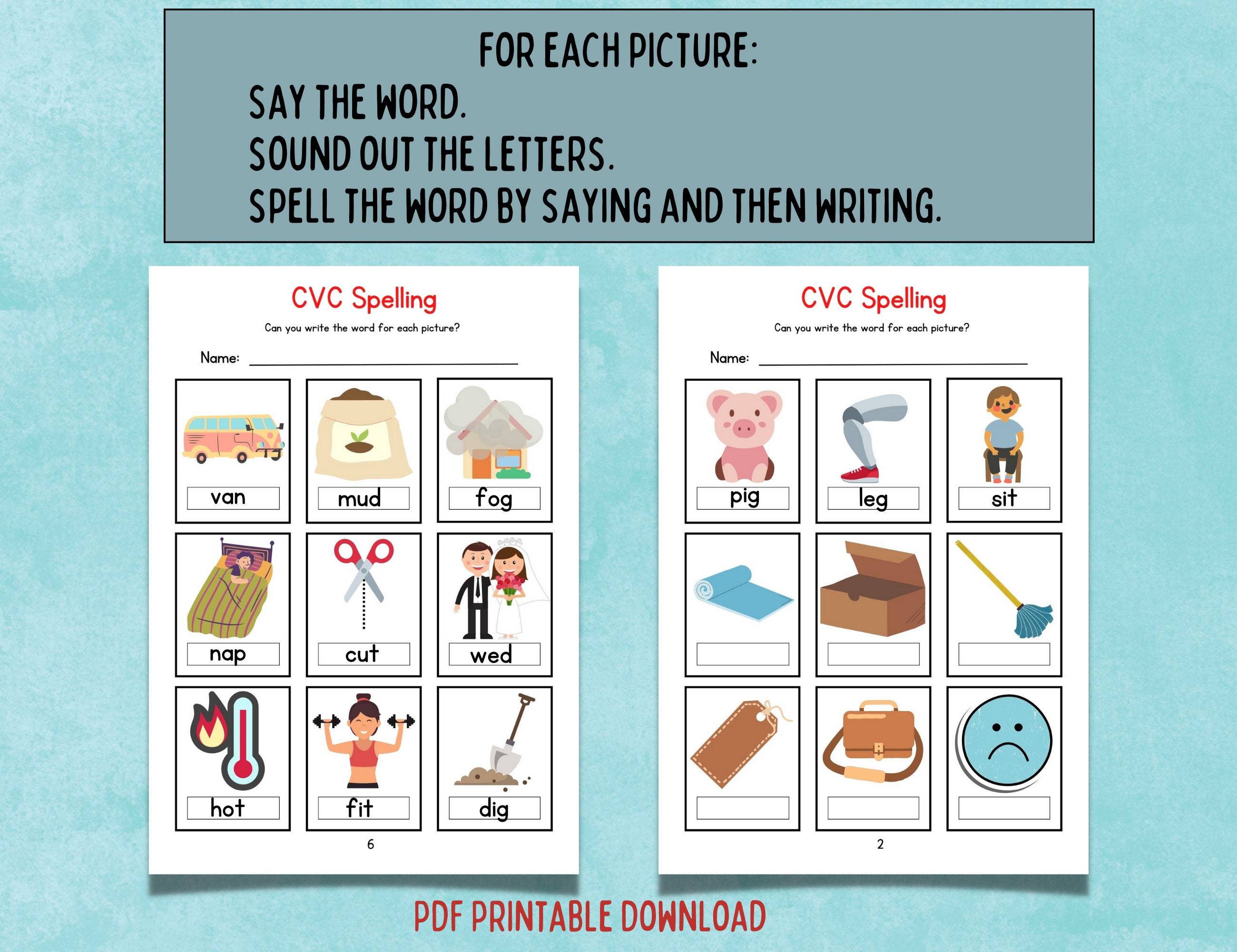 CVC Printable Bundle, I Spy Cvc's, Reading Cvc'c, Spelling Cvc's ...