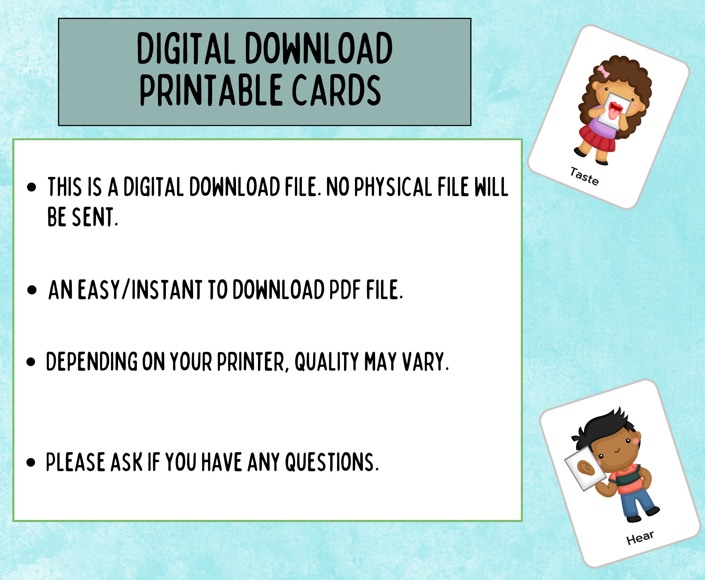 My Senses Flash Cards, 25 Printable Senses Cards,instant Download,pdf ...