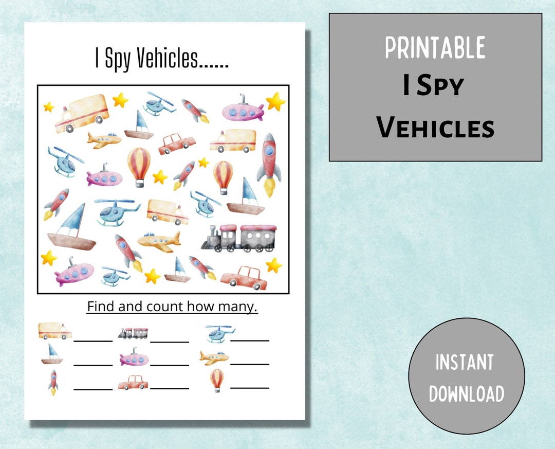 I Spy Game, Preschool Worksheets, I Spy Vehicles, Kindergarten ...