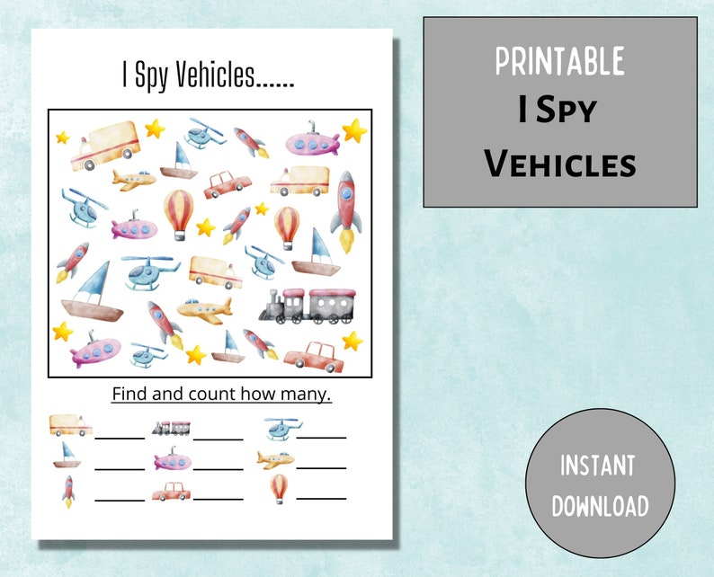 I Spy Game, Preschool Worksheets, I Spy Vehicles, Kindergarten ...