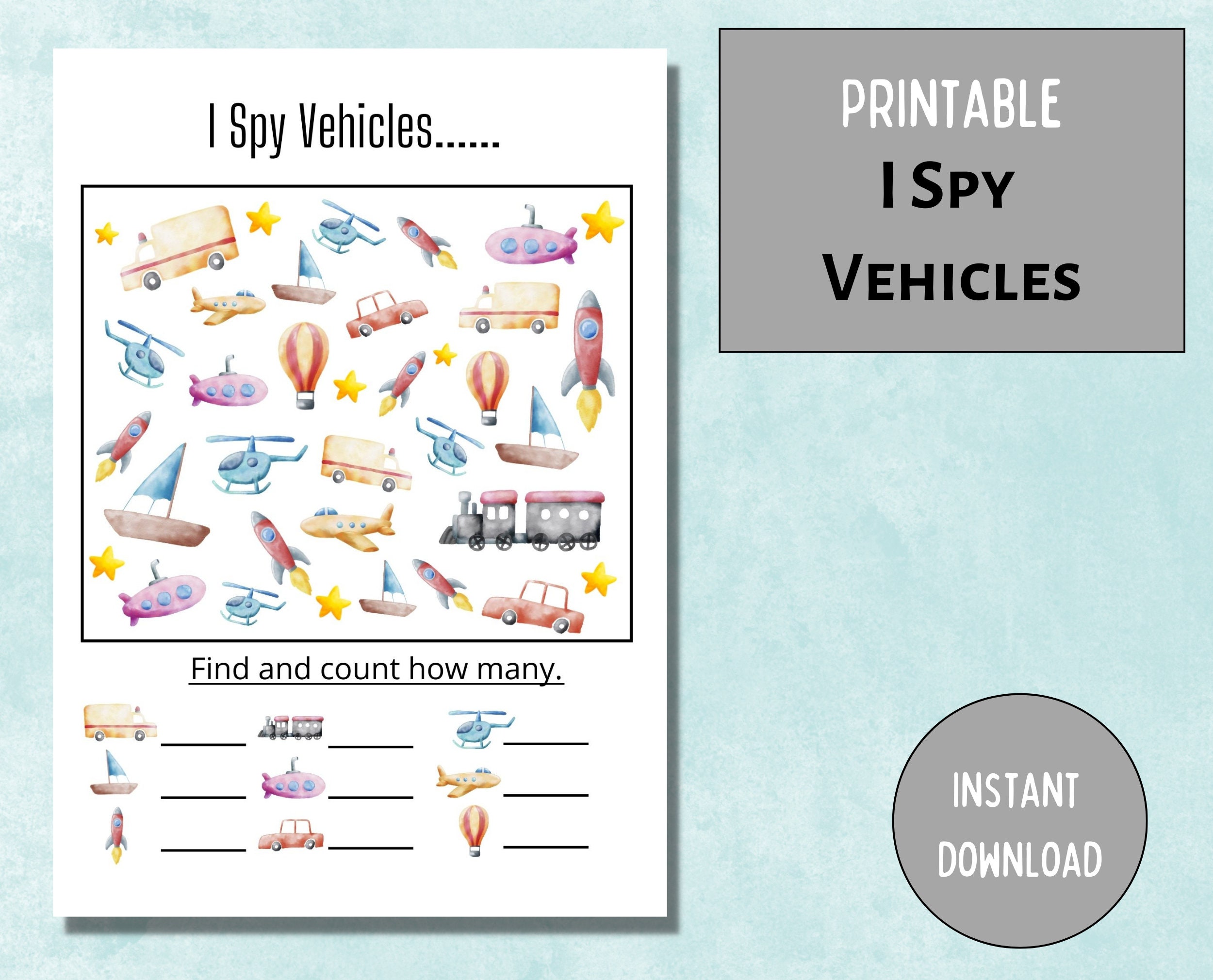 I Spy Game, Preschool Worksheets, I Spy Vehicles, Kindergarten ...
