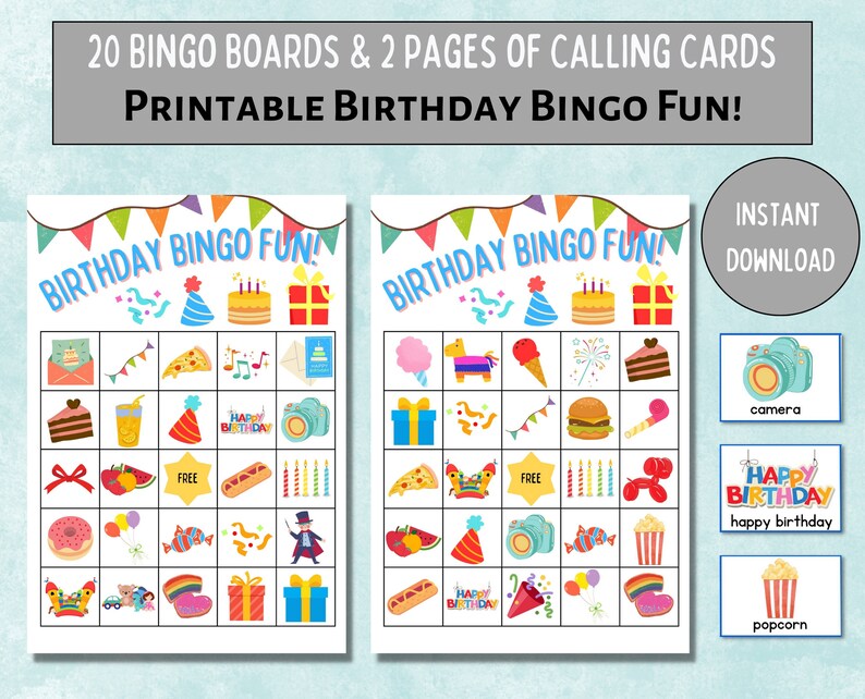 Birthday Bingo Printable Gamebirthday Bingo Birthday Kids - Etsy