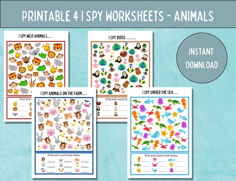 I Spy Printable Animal Activities for Toddlers, 4 I Spy Counting Games ...