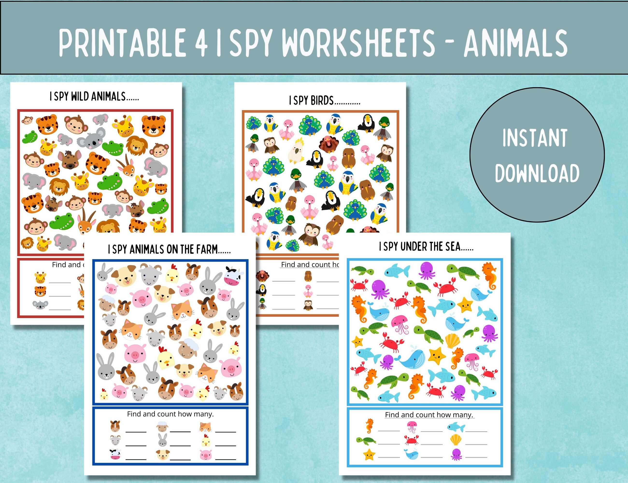 I Spy Printable Animal Activities for Toddlers, 4 I Spy Counting Games ...