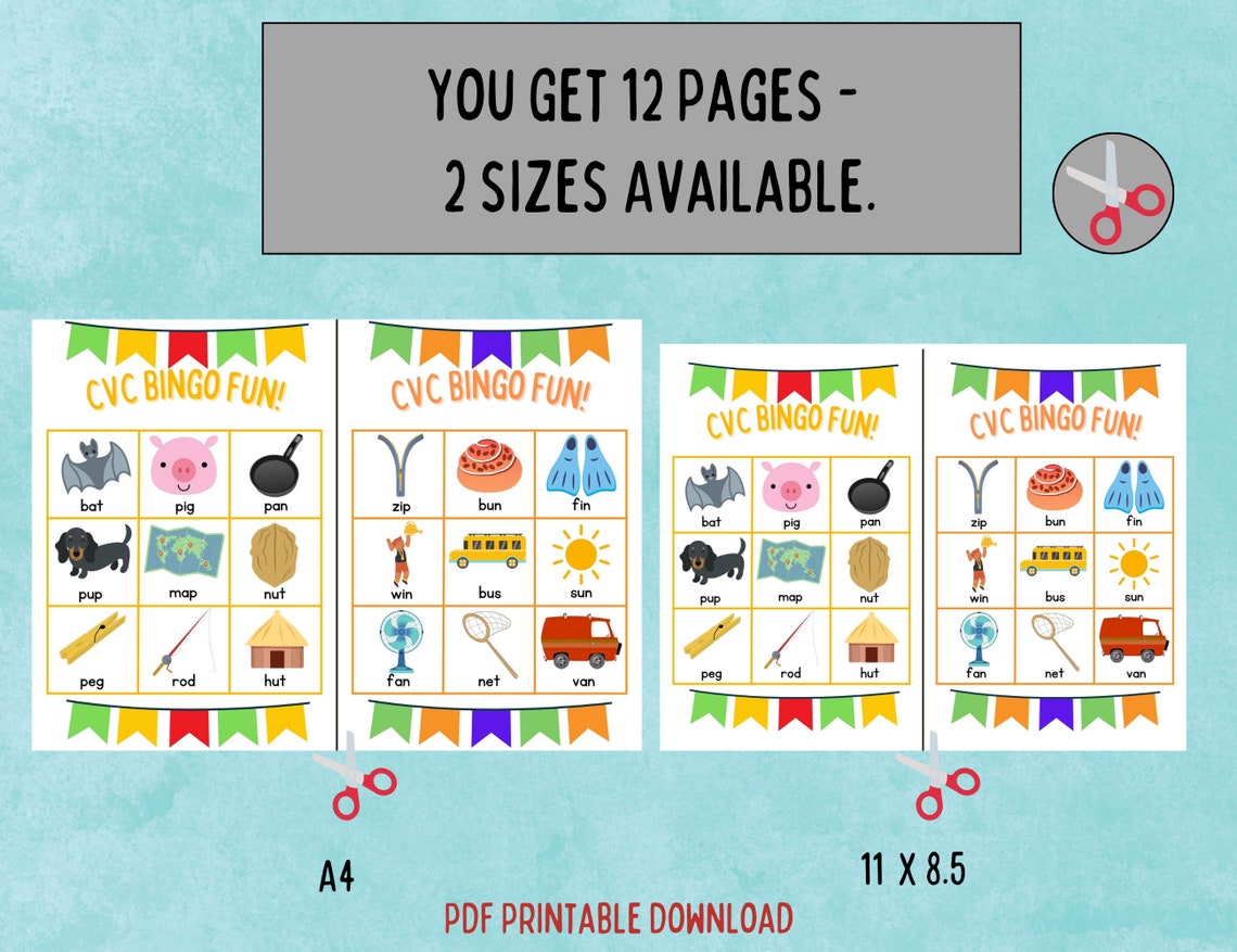 CVC Bingo Printable Game, CVC Worksheets, Learn to Read, Fun CVC ...