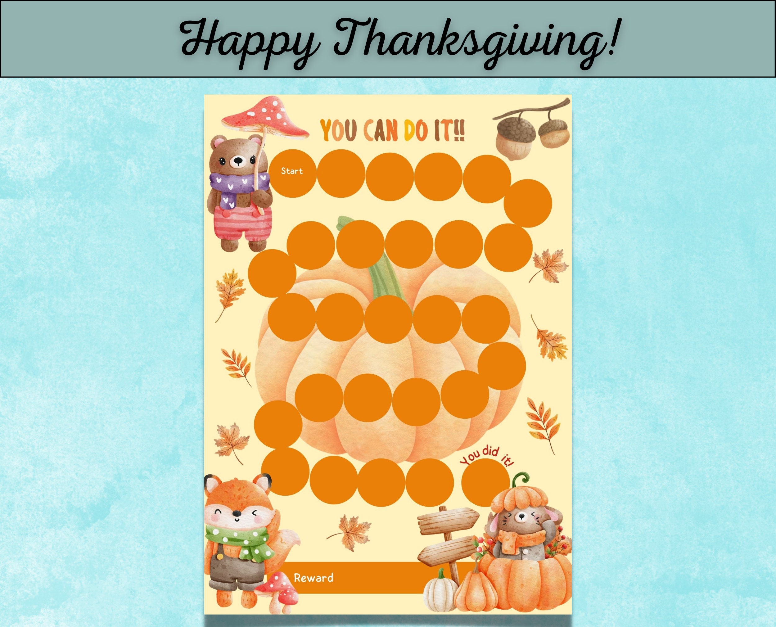 Thanksgiving Reward Chart Printable Chore Chart - Etsy