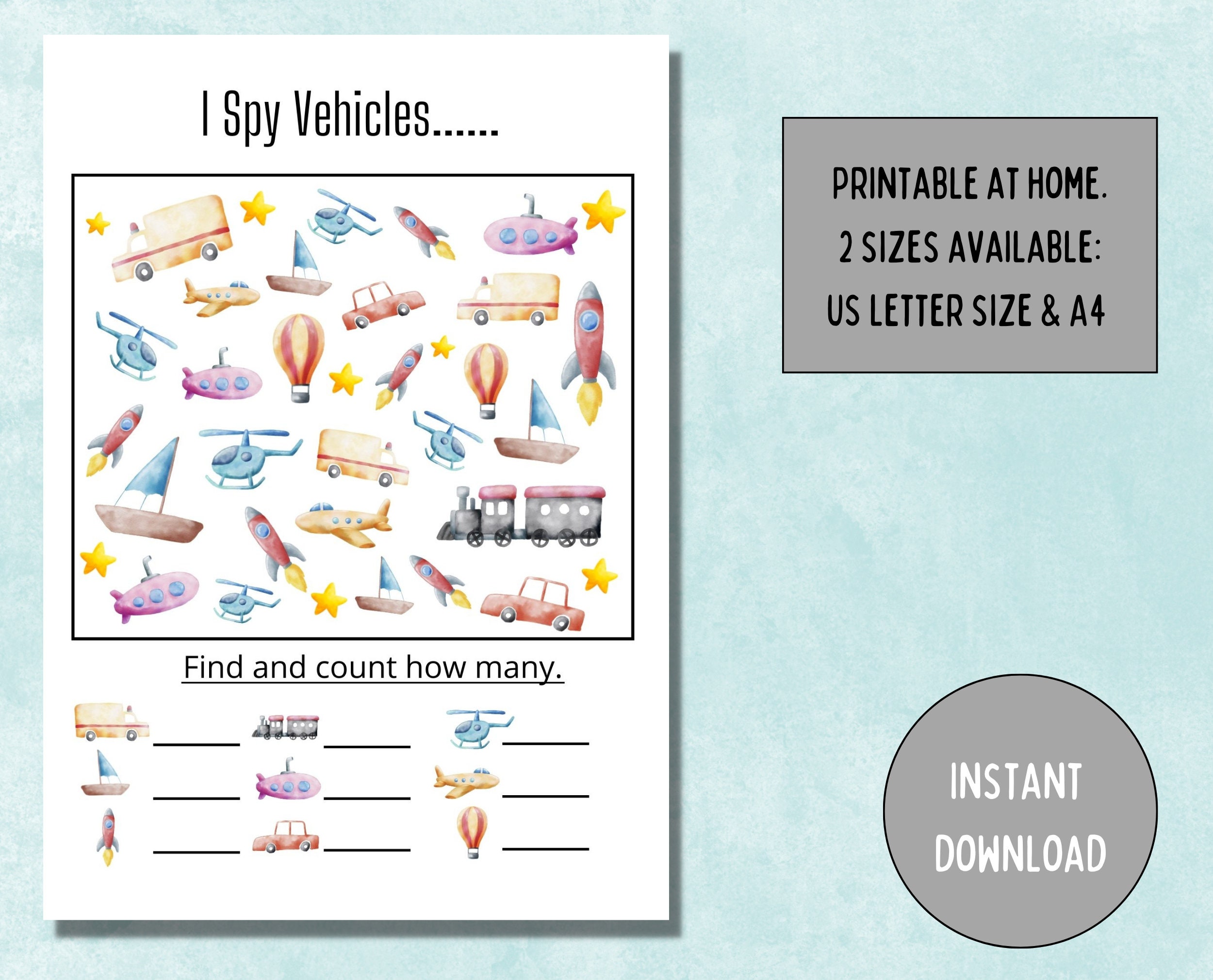 I Spy Game, Preschool Worksheets, I Spy Vehicles, Kindergarten ...