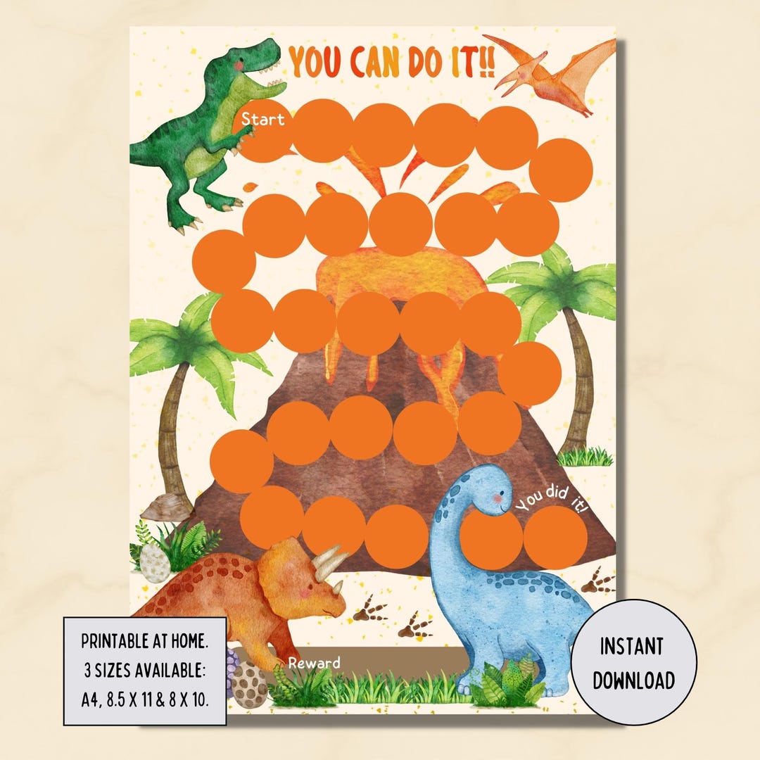 Dinosaur Reward Chart Printable, Kids Chore & Behavior Chart Digital ...