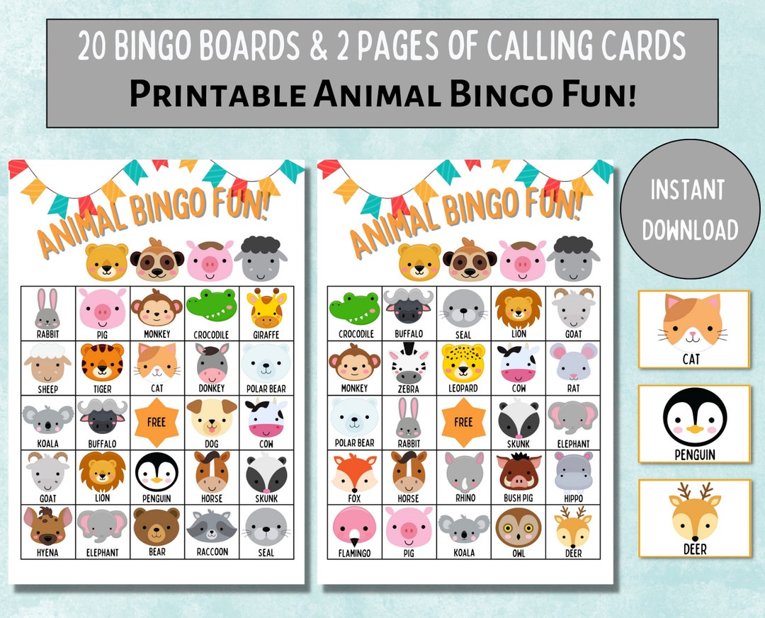 Animal Bingo Printable Game: Kids Learning Activity (digital Download ...