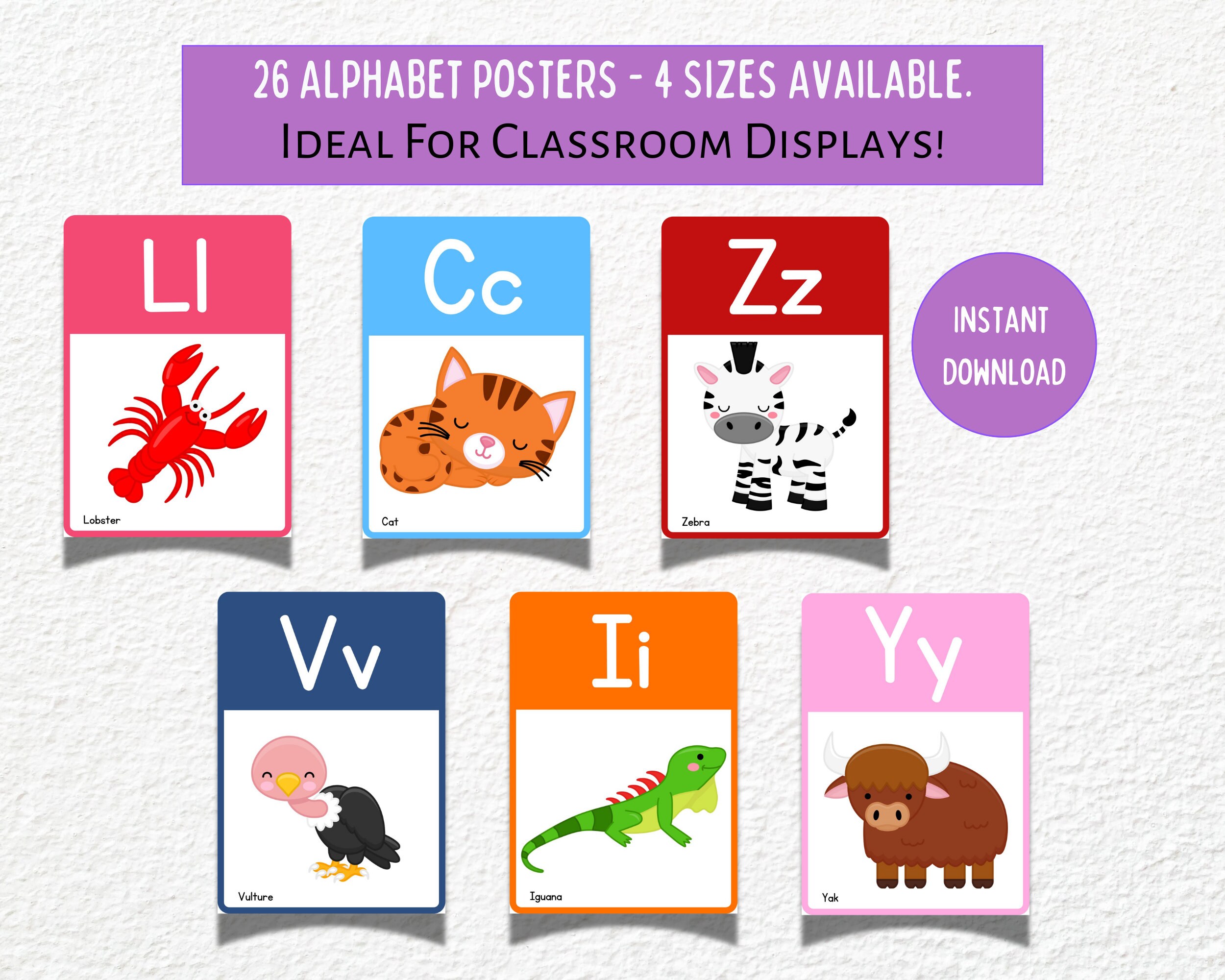 ABC Poster Pack Printable, Classroom Alphabet Display, Animal Bulletin ...