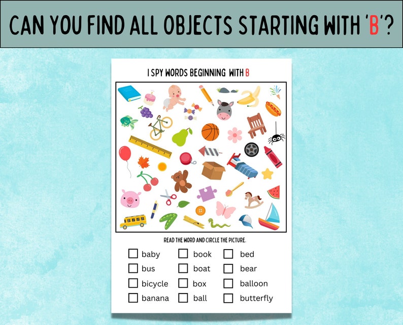 I Spy Words Beginning With B Printable, Initial Sounds Worksheet, Learn ...
