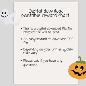 Printable Halloween Reward Chart, Daily Chore Chart, Halloween Sticker ...
