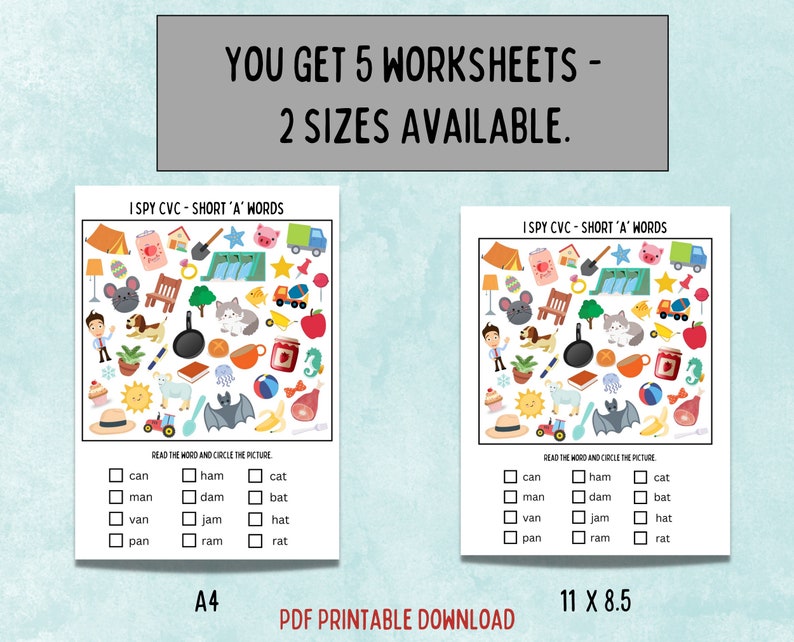 CVC Printable I Spy Game, CVC Worksheets, Learn to Read, Phonics ...