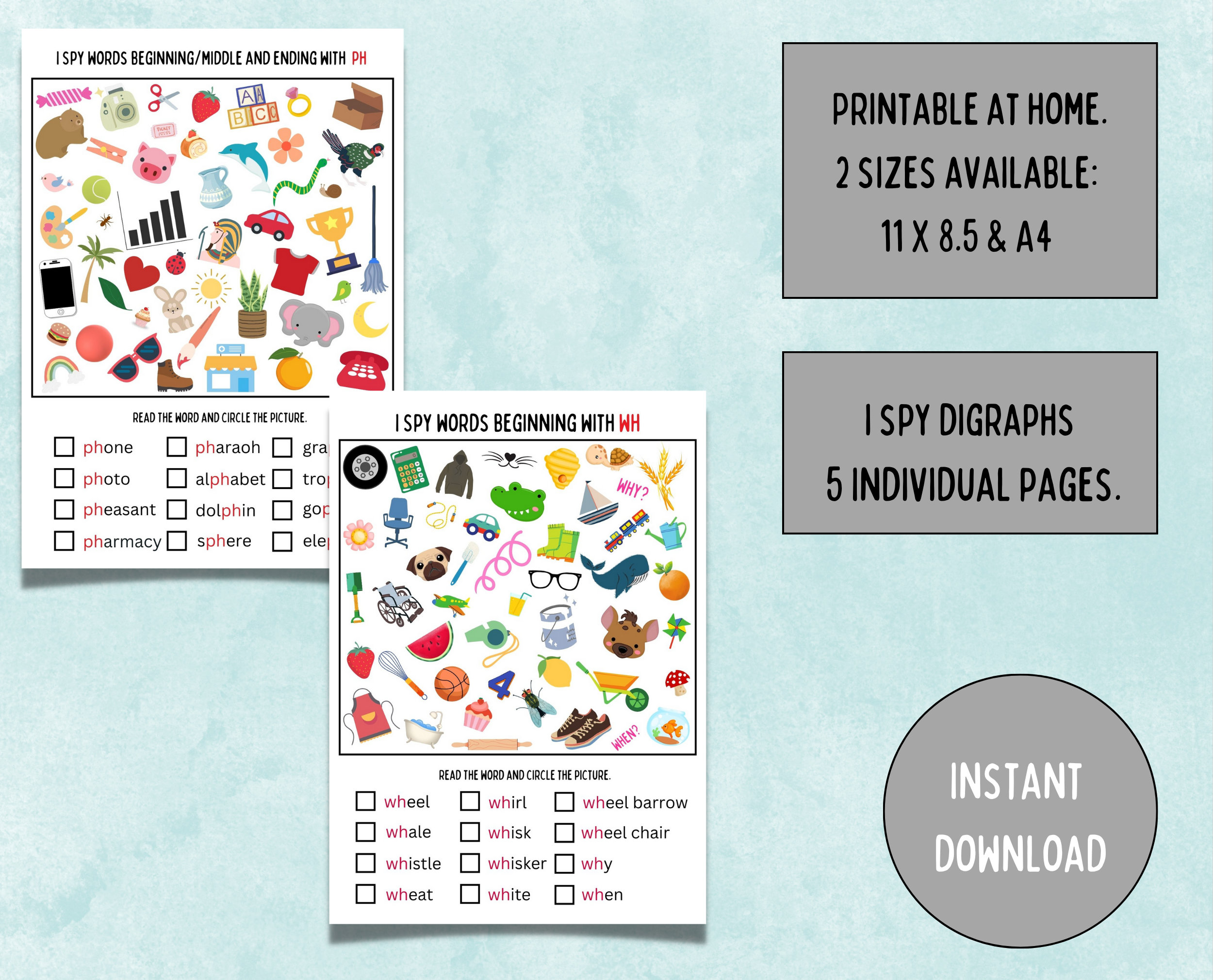 Digraph Printable I Spy Game,digraph Worksheets,learn to Read,phonics ...