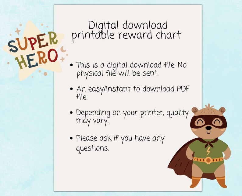 Superhero Reward Chart Printable for Kids,behavior Chart, Motivational ...