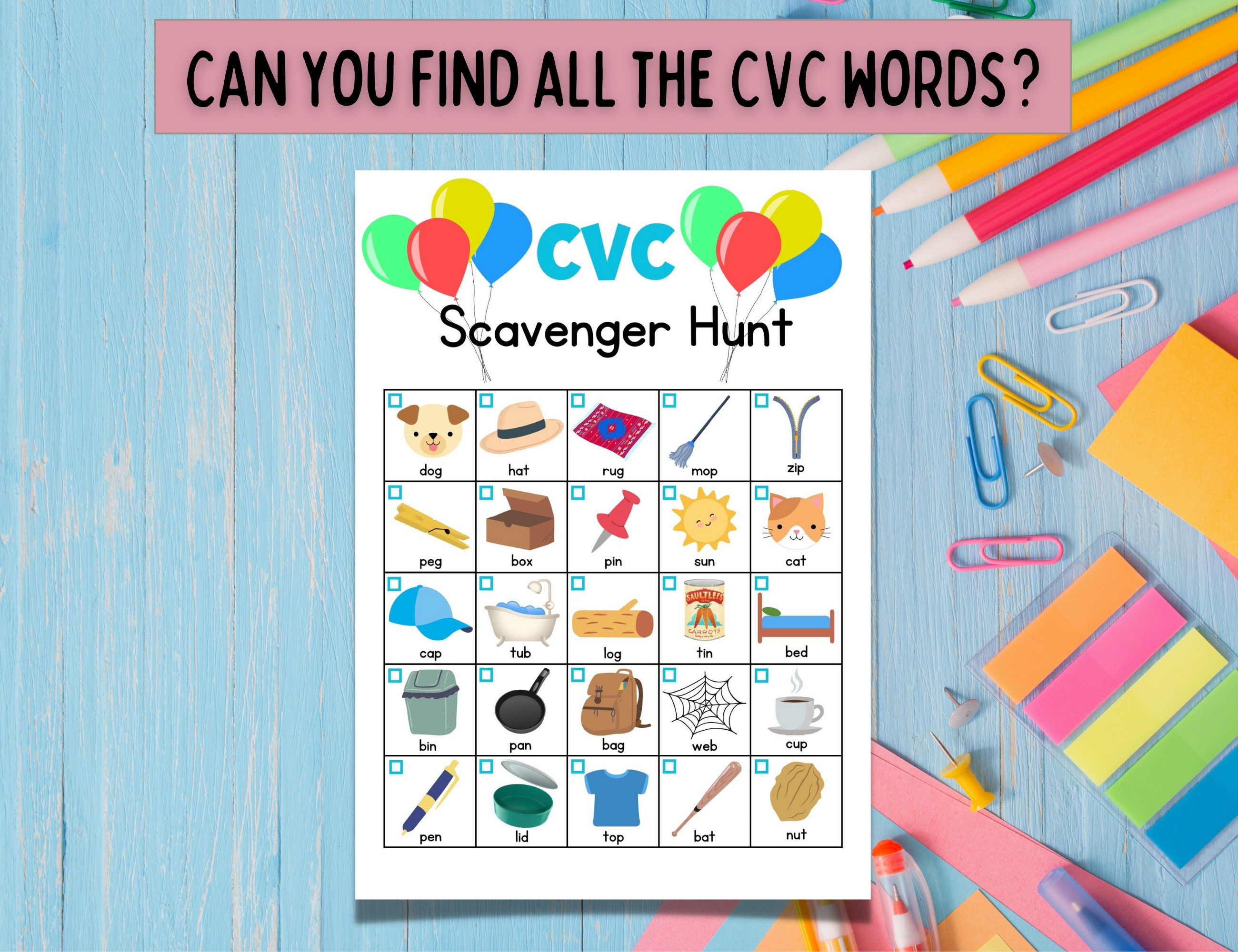 Printable CVC Scavenger Hunt, CVC Look and Find, Kids Summer Activities ...