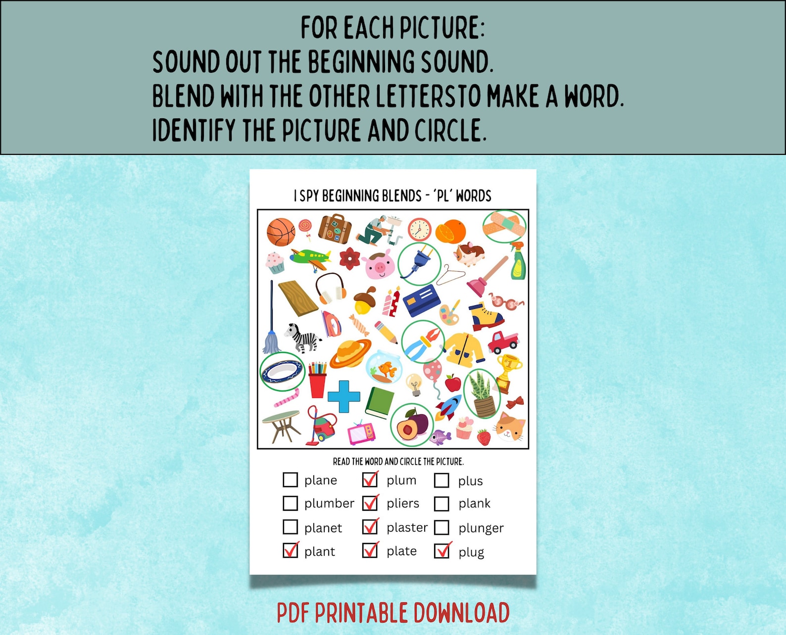 Consonant Blends I Spy Game: Phonics Worksheets (digital Download) - Etsy