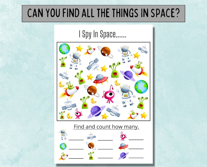I Spy Game, Preschool Worksheets, I Spy in Space, Kindergarten ...
