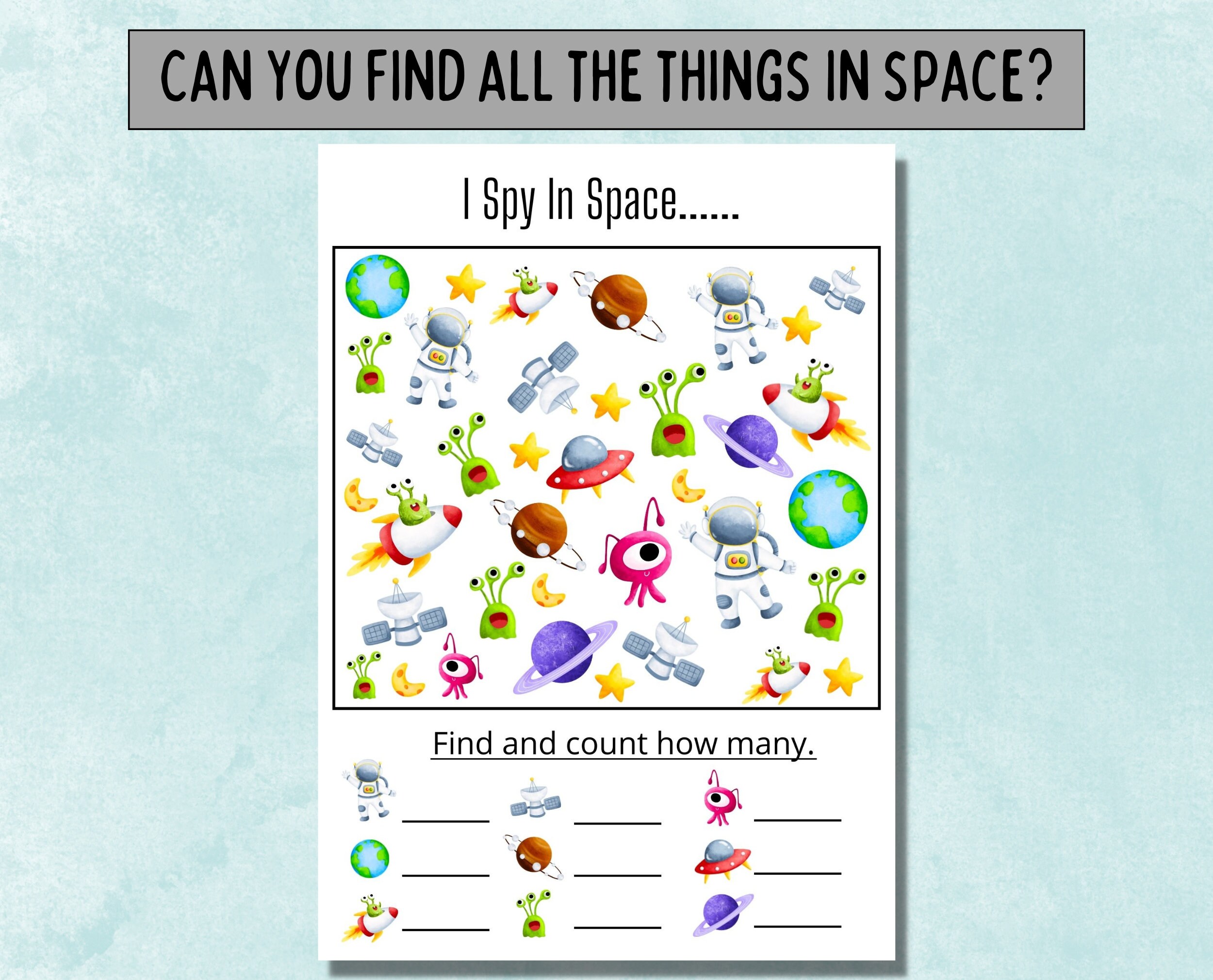 I Spy Game, Preschool Worksheets, I Spy in Space, Kindergarten ...