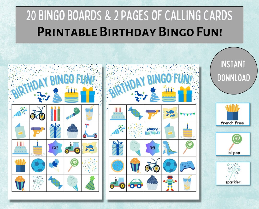 Birthday Bingo Printable Game,birthday Bingo,boys Birthday Activities ...