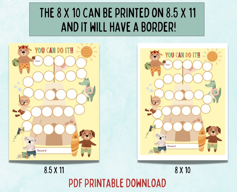 Summer Reward Chart for Kids Printable Beach Sticker Chart - Etsy