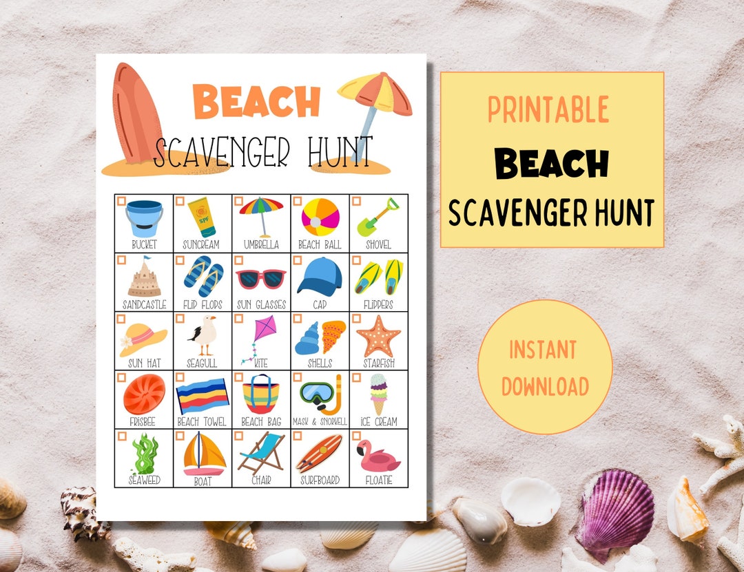 Printable Beach Scavenger Hunt: Summer Kids Activity (digital Download ...