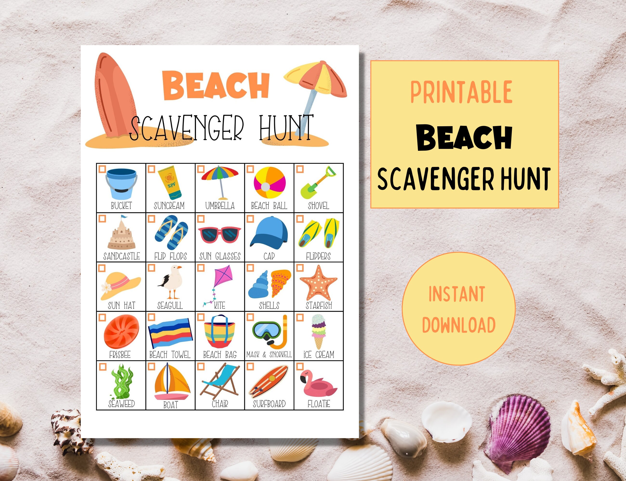 Printable Beach Scavenger Hunt: Summer Kids Activity (digital Download ...