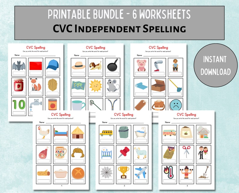 CVC Word Picture Cards: Phonics Worksheets, Learn to Read (digital ...