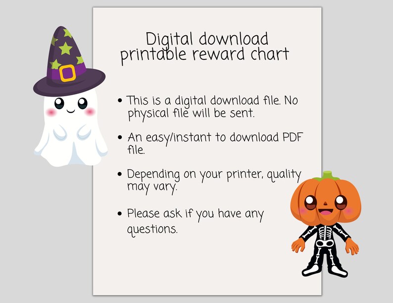 Halloween Reward Chart Printable: Kids Chore Chart (digital Download ...