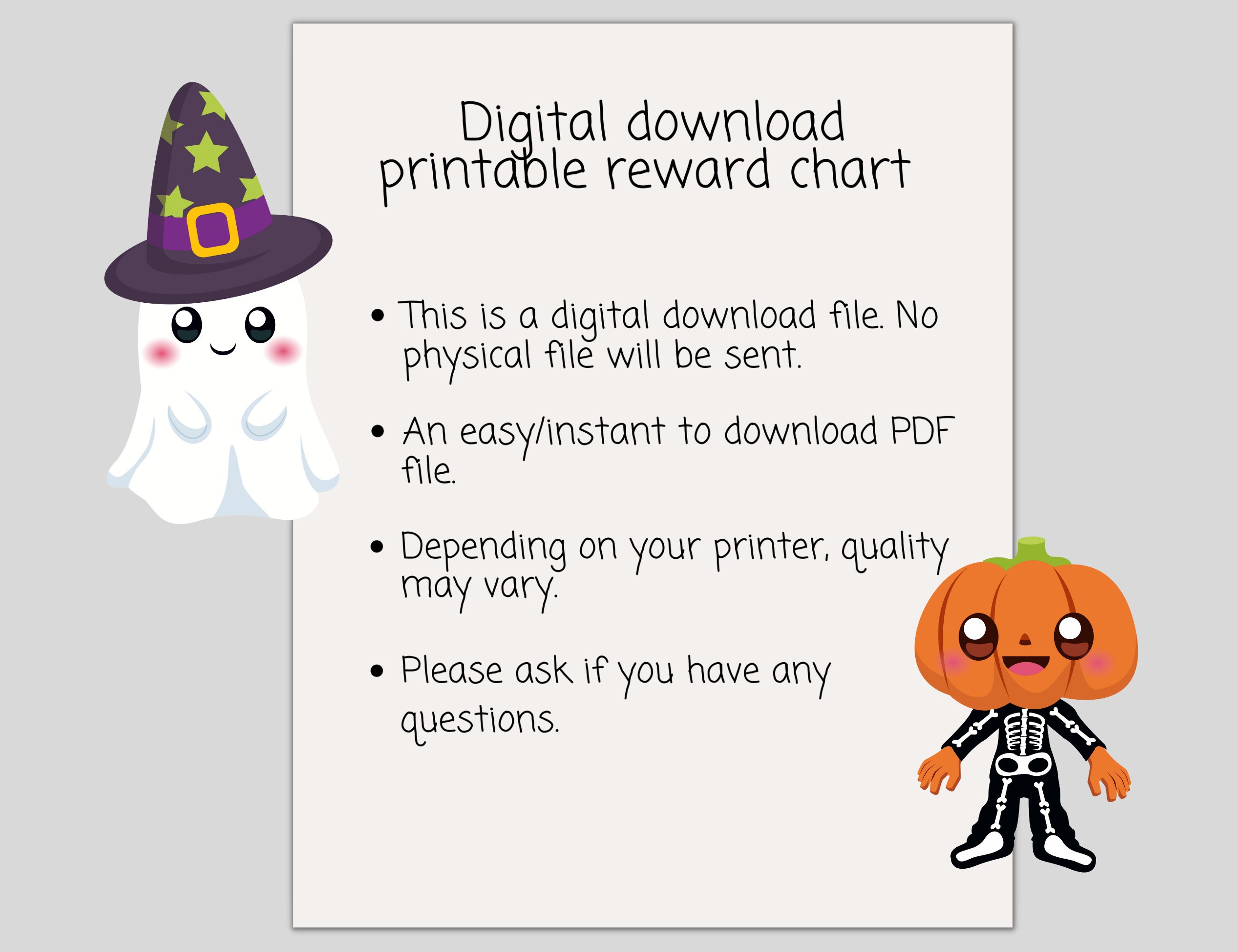 Halloween Reward Chart Printable Daily Chore Chart Kids - Etsy