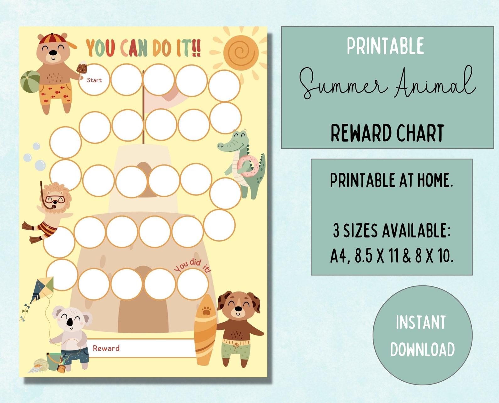 Summer Reward Chart for Kids Printable Beach Sticker Chart - Etsy