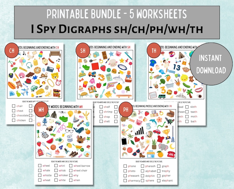 Digraph Printable I Spy Game,digraph Worksheets,learn to Read,phonics ...