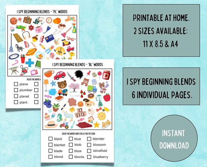 Consonant Blends I Spy Game, Phonics Worksheets, Educational Printables ...