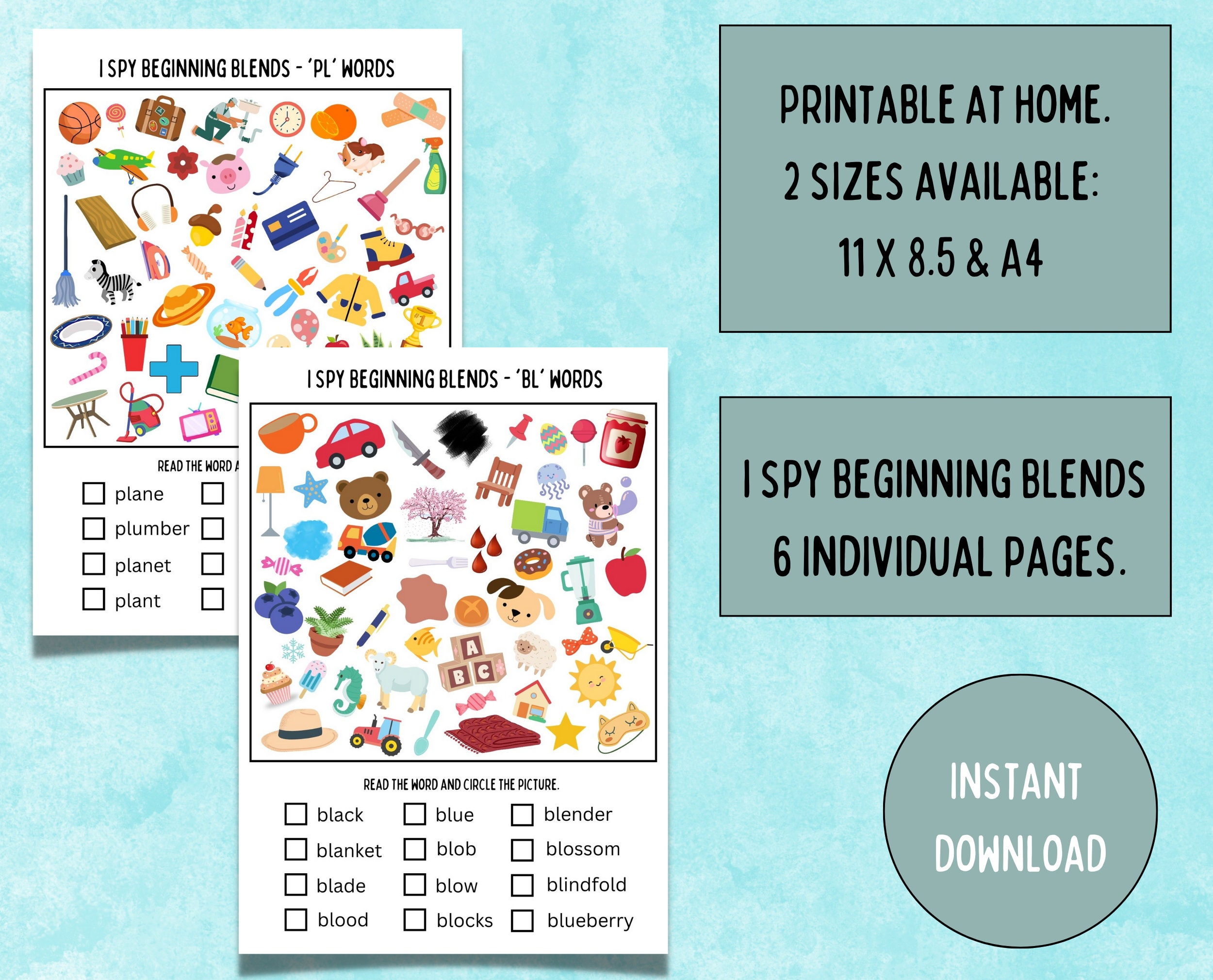 Consonant Blends I Spy Game: Phonics Worksheets (digital Download) - Etsy