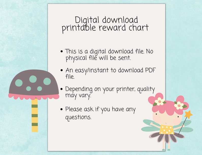 Fairy Reward Chart Printable,daily Chore Chart Kids, Sticker Chart ...