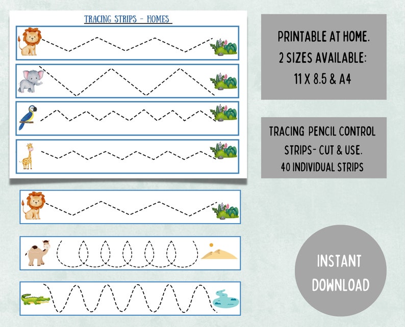 Tracing Strips Printable Tracing Practice Toddler Tracing - Etsy