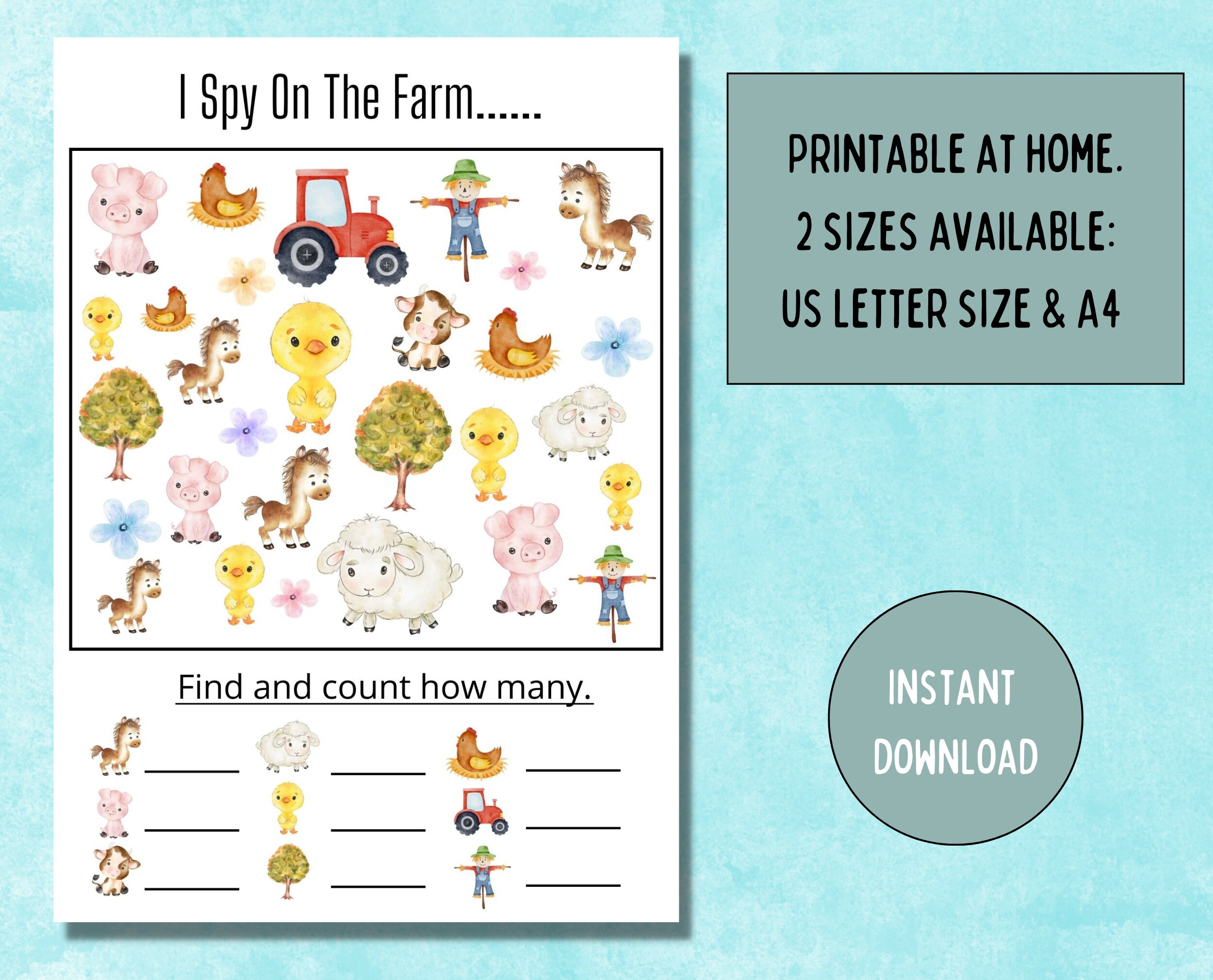 I Spy Game, Preschool Worksheets, I Spy on the Farm, Kindergarten Math ...