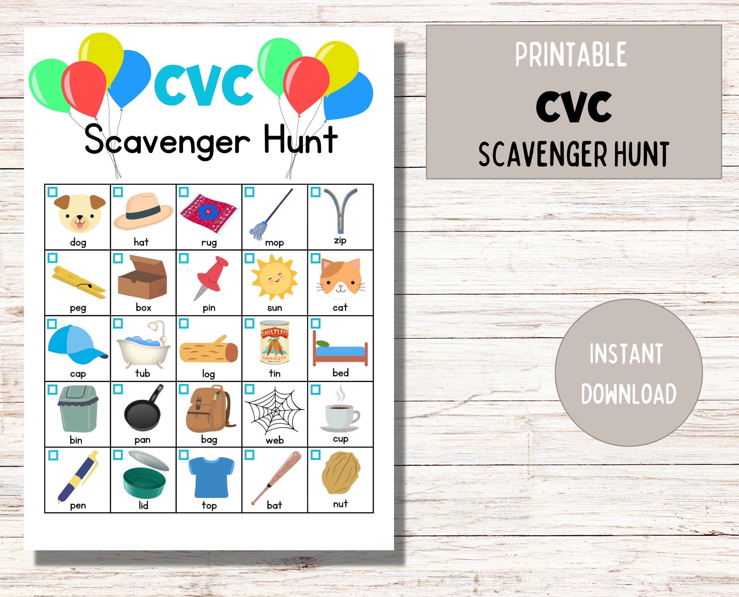 Printable CVC Scavenger Hunt, CVC Look and Find, Summer Vacation Cvc ...
