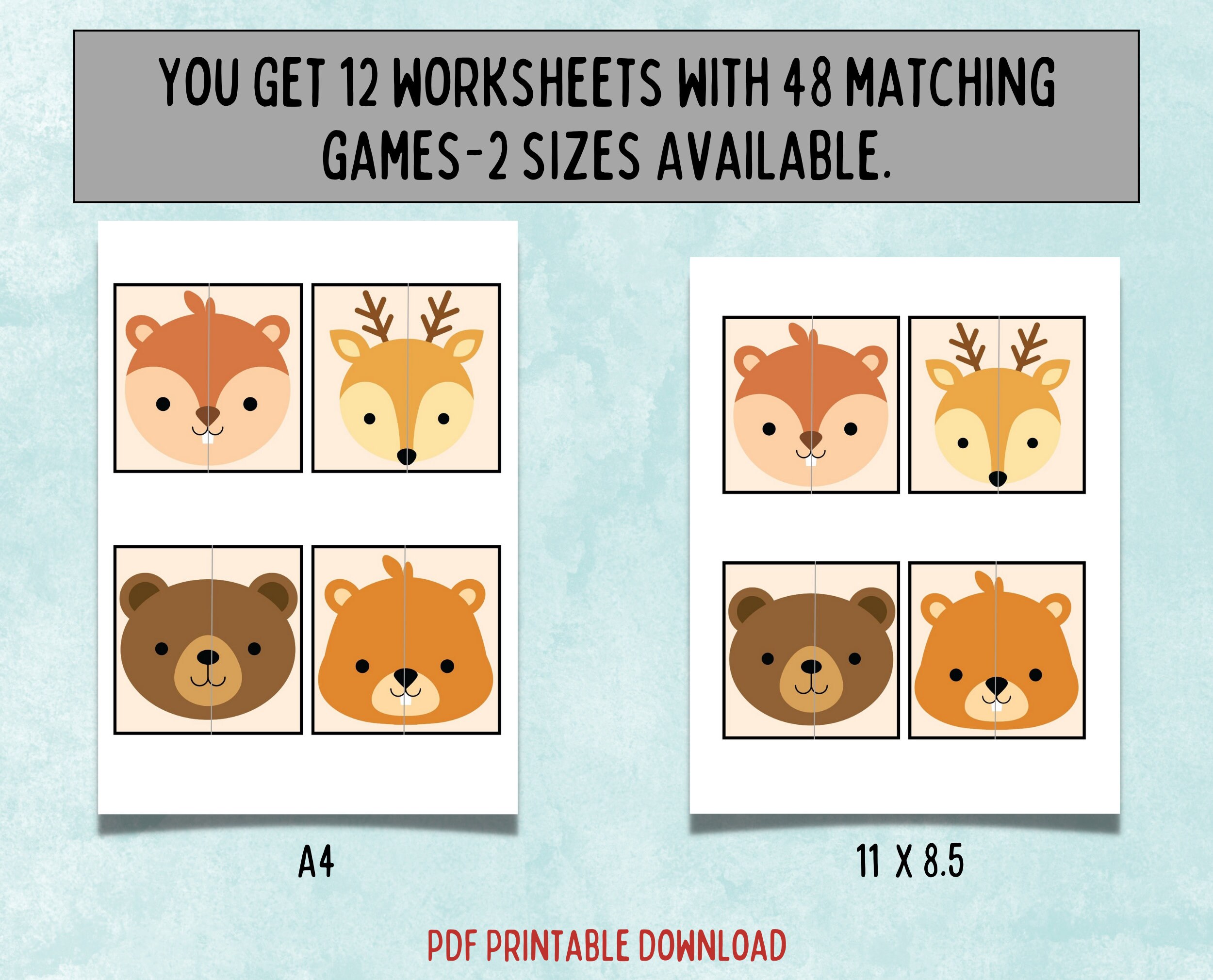 Animal Matching Card Game Printable,2 Piece Puzzles Preschool, Animal ...