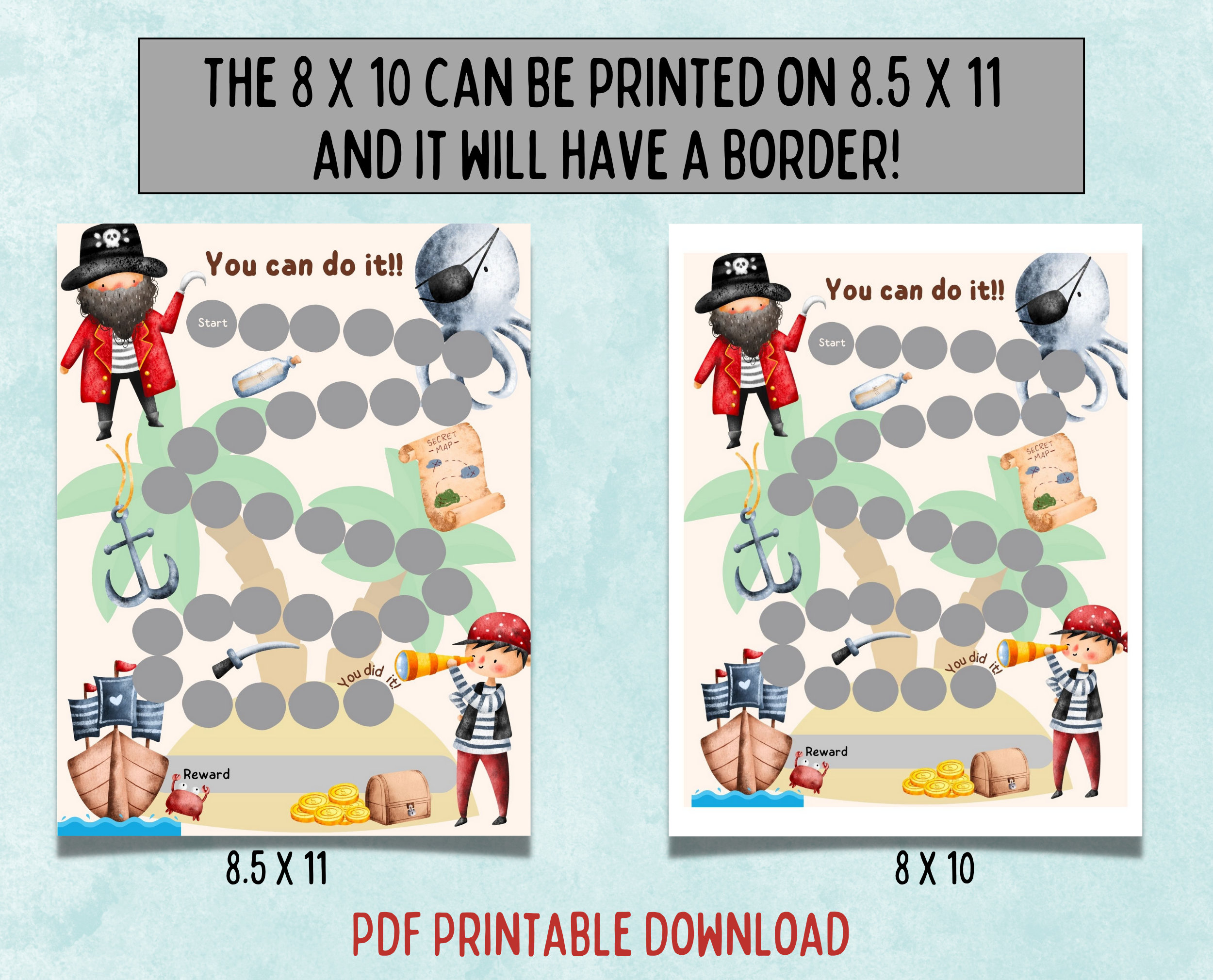 Kids Pirate Reward Chart, Sticker Chart Printable, Instant Chore Chart ...