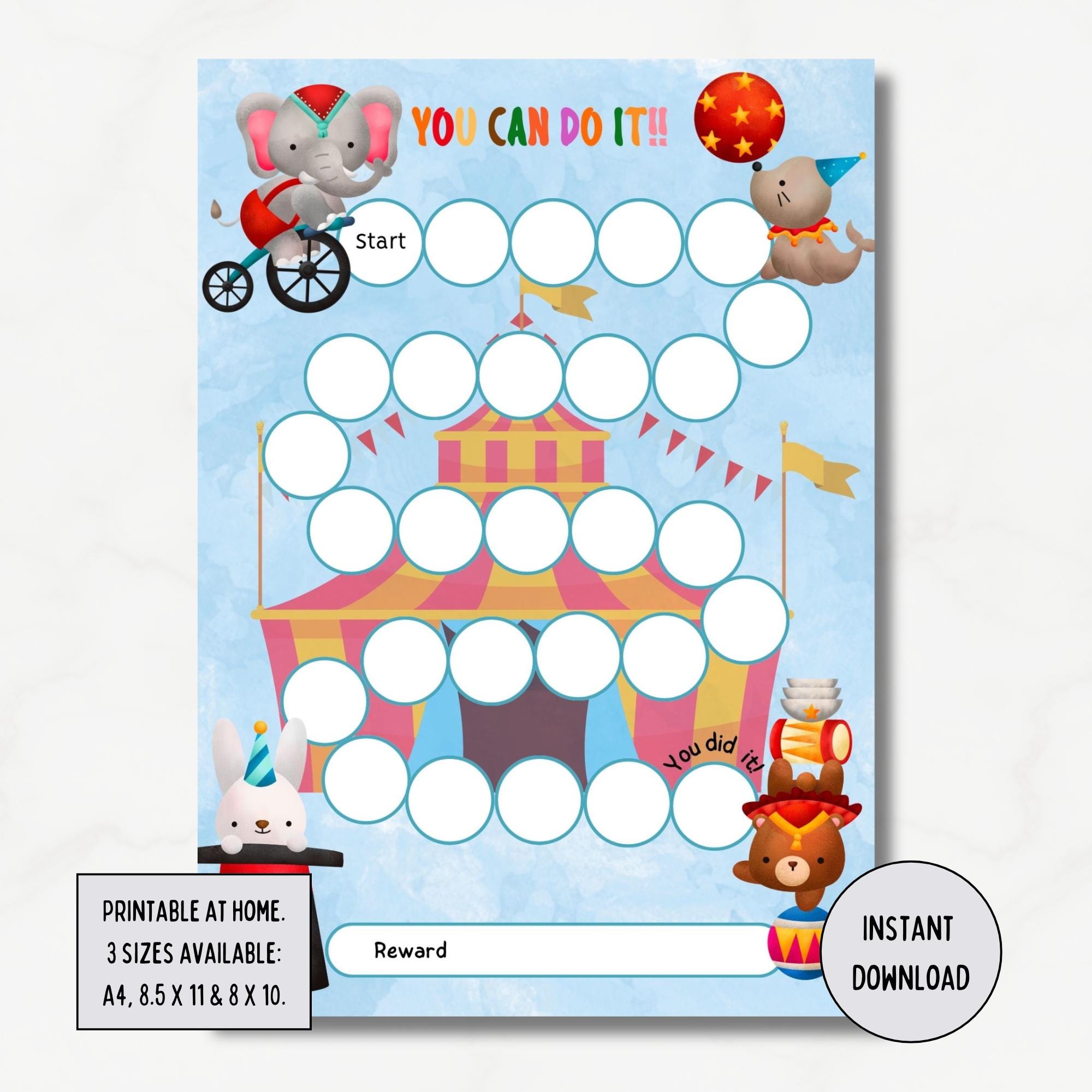Circus Reward Chart Printable, Kids Chore & Behavior Tracker Digital ...