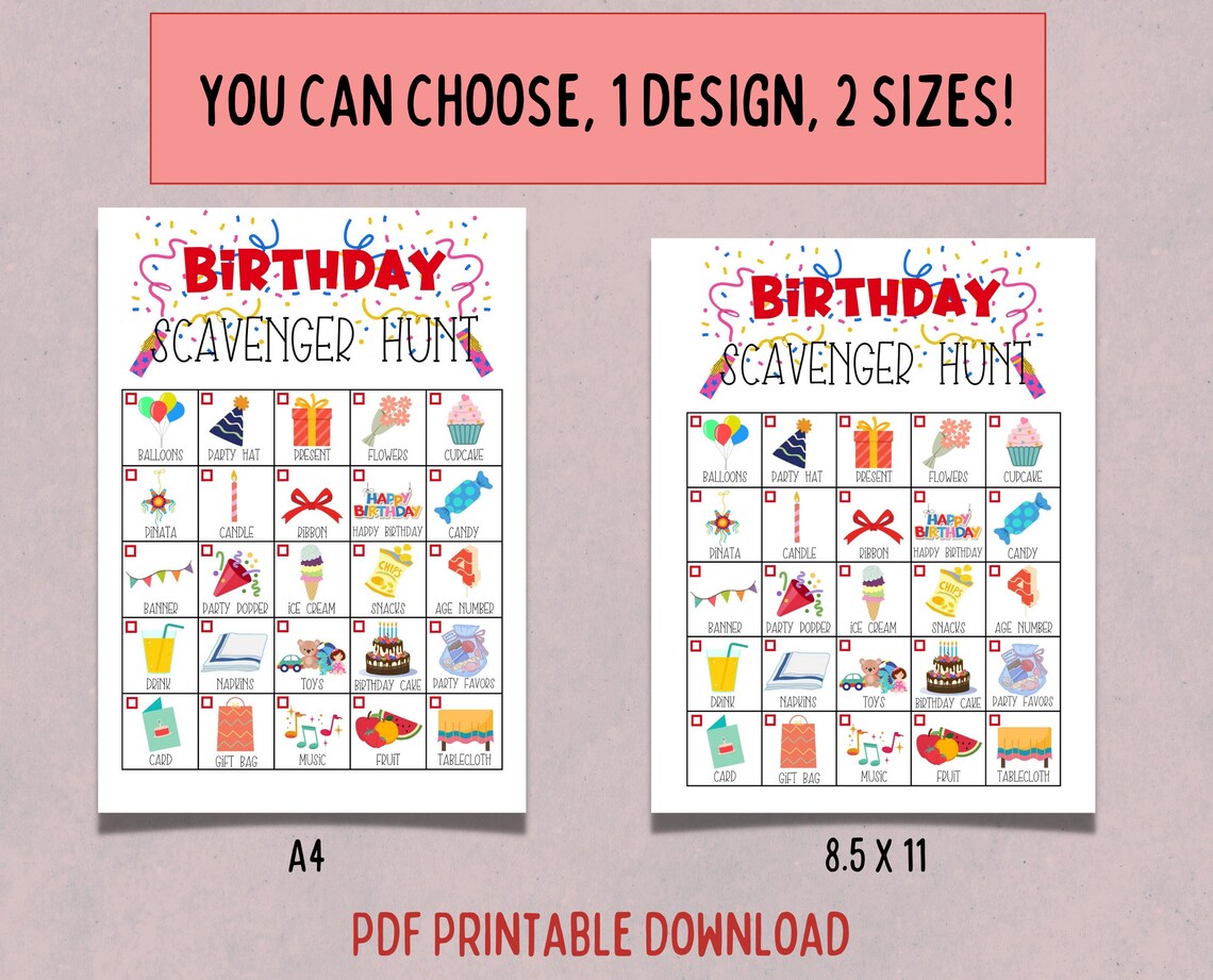 Printable Birthday Scavenger Hunt, Birthday Look and Find, Birthday ...