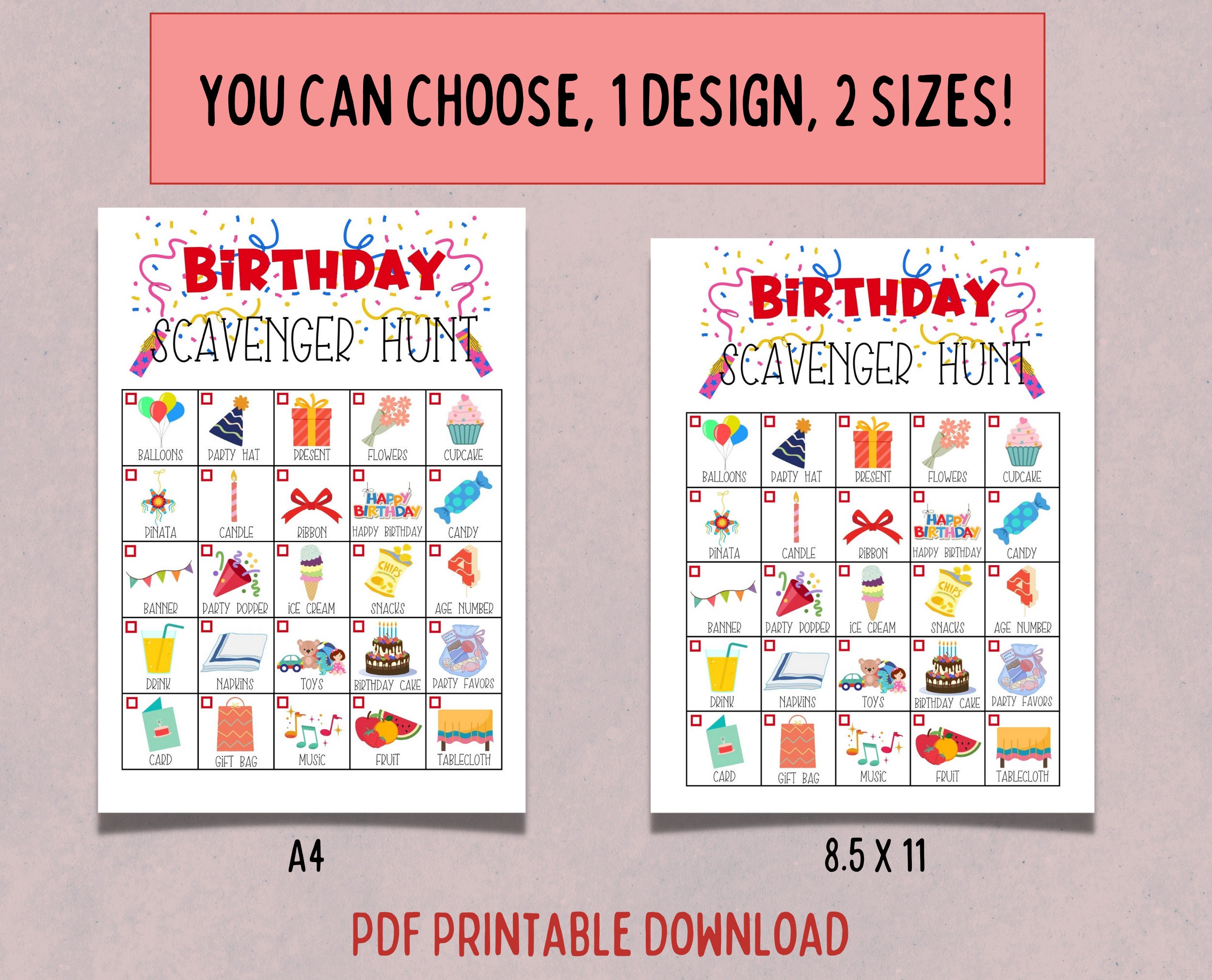 Printable Birthday Scavenger Hunt, Birthday Look and Find, Birthday ...